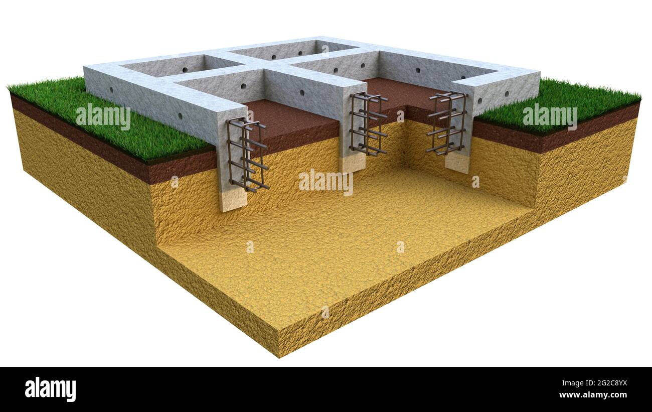 poured reinforced concrete wall base, isolated cgi industrial 3D ...