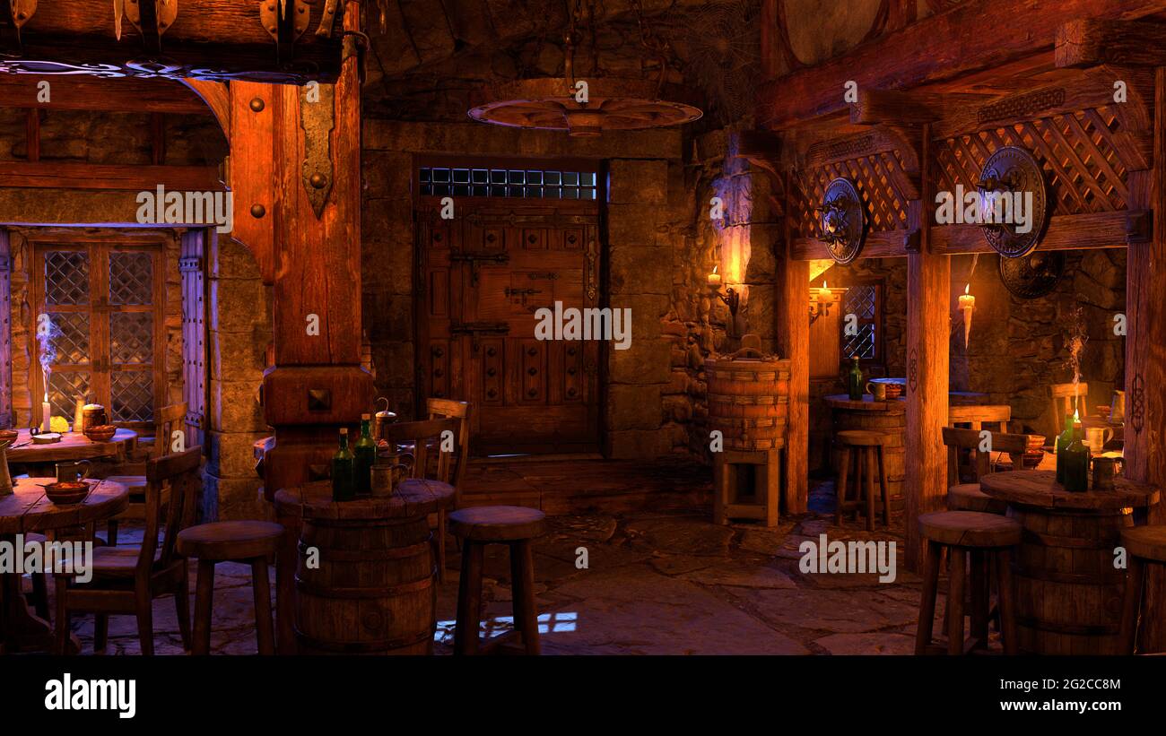 3D rendering of a medieval tavern interior Stock Photo - Alamy