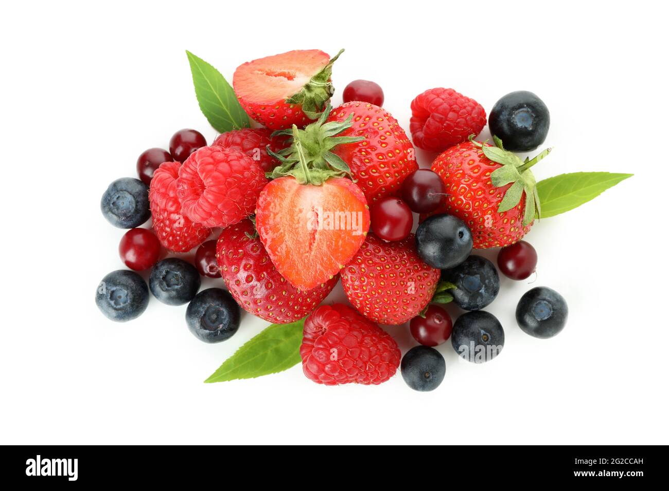 Delicious berry mix isolated on white background Stock Photo - Alamy