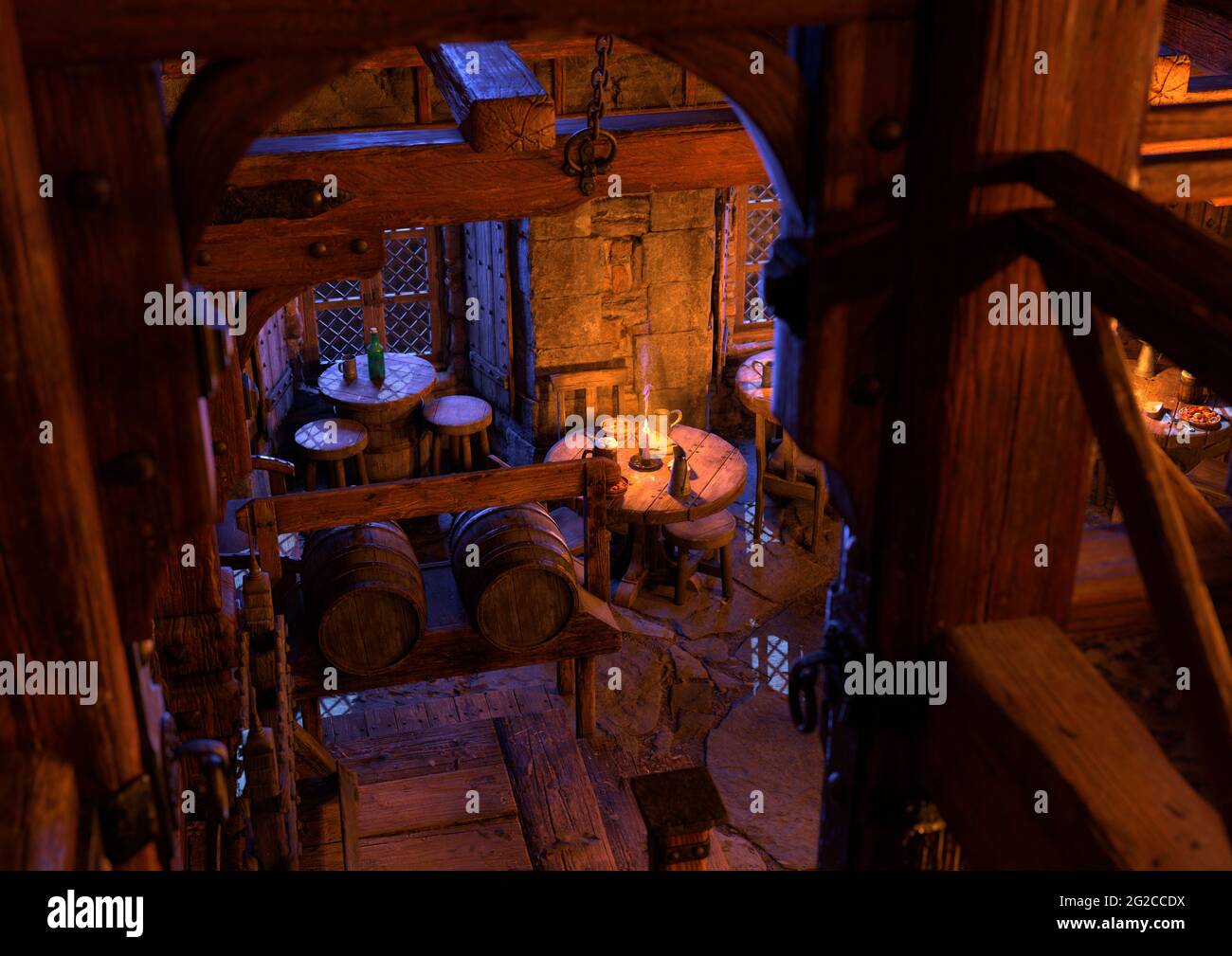 3D rendering of a medieval tavern interior Stock Photo - Alamy