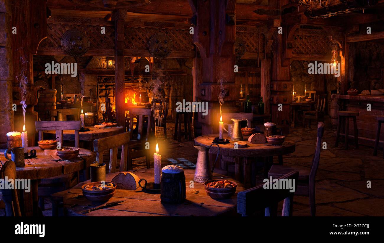 3D rendering of a medieval tavern interior Stock Photo - Alamy