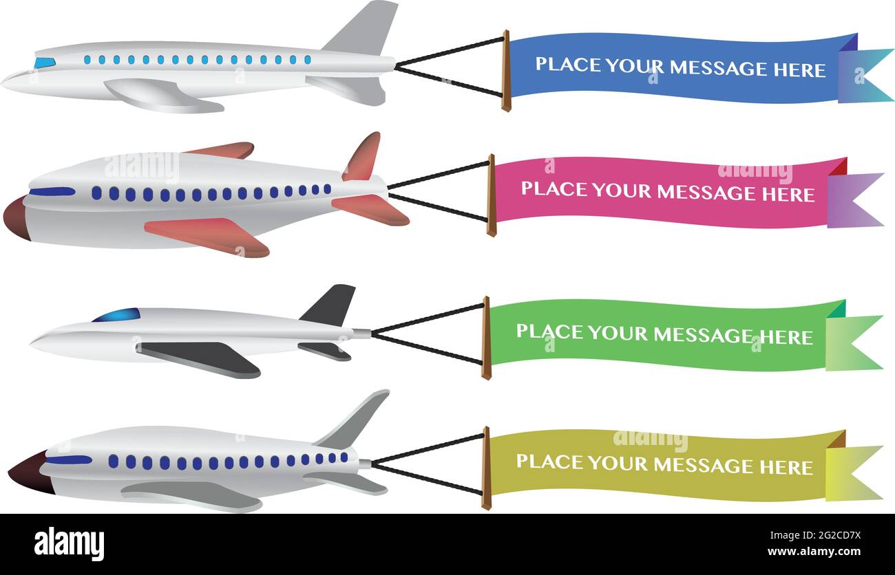 Vector illustration of a four airplanes with colored flying banner ...