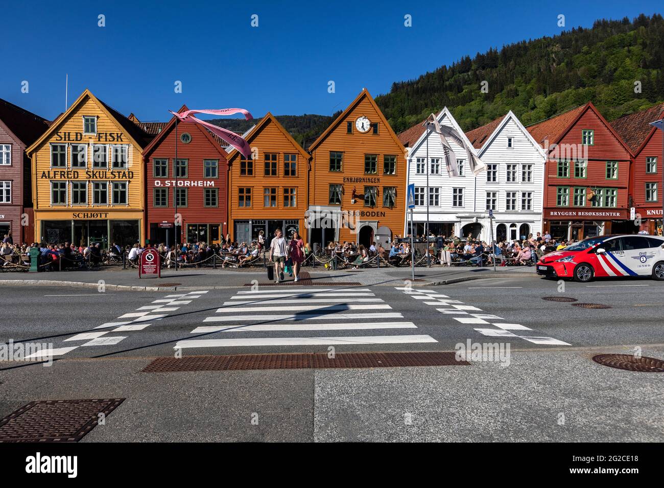 Historic wooden buildings at Bryggen, the UNESCO Hanseatic part of the ...
