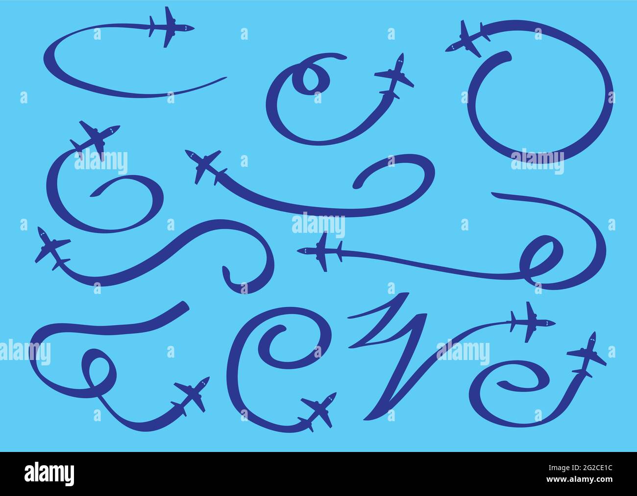 Vector illustration of cartoon airplane in flight and leaving stylized ...