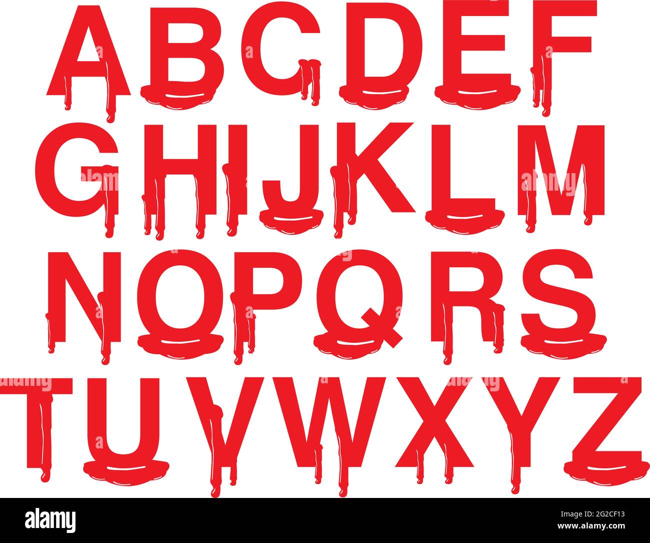 Alphabets in uppercase with vector illustration of red blood isolated ...