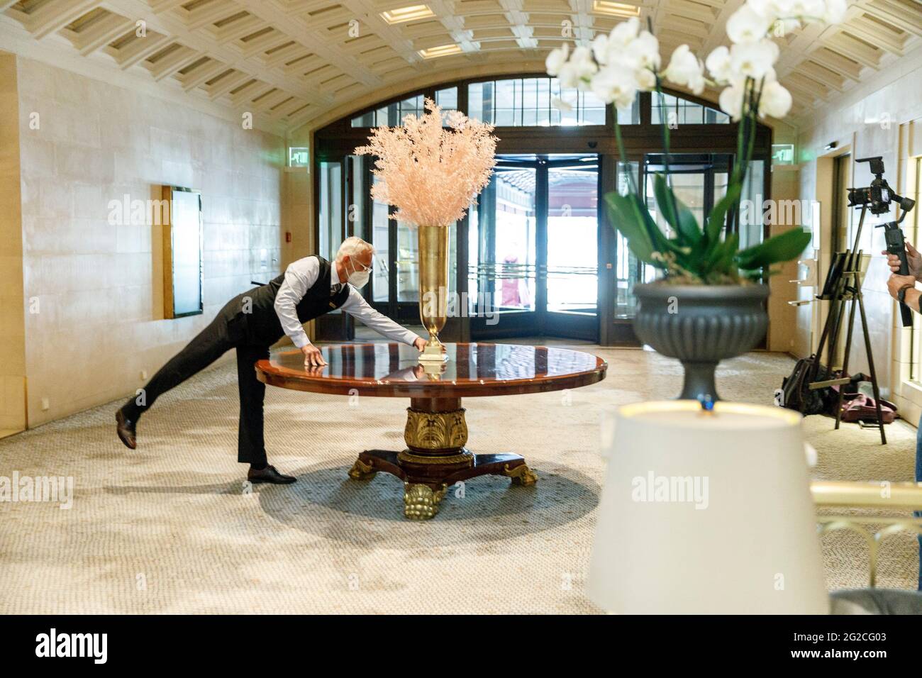 Berlin, Germany. 10th June, 2021. An employee delivers fresh plants in ...