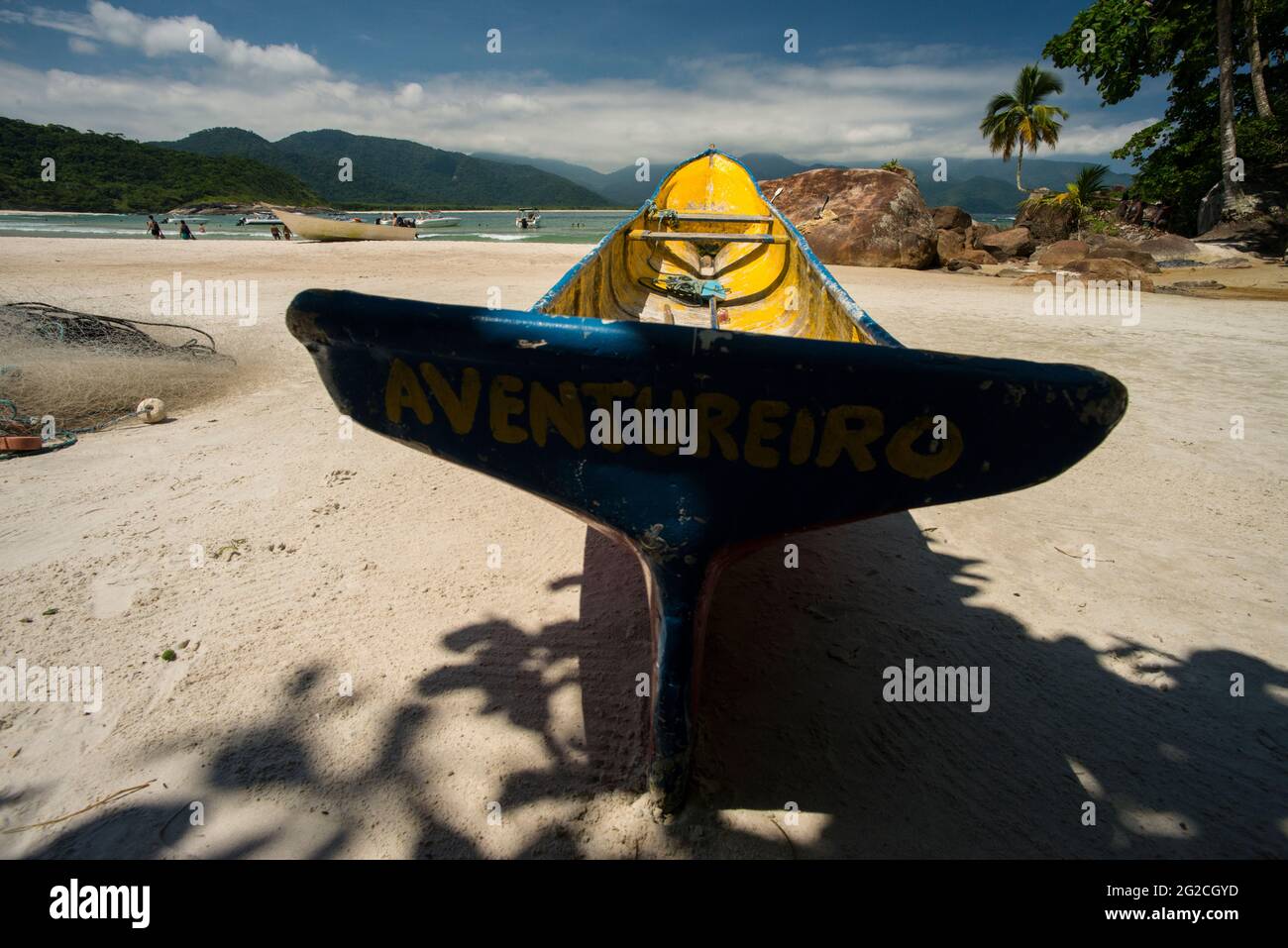 Canoe on Brazilian Island, Beach. White sand and blue sky. Lifestyle ...