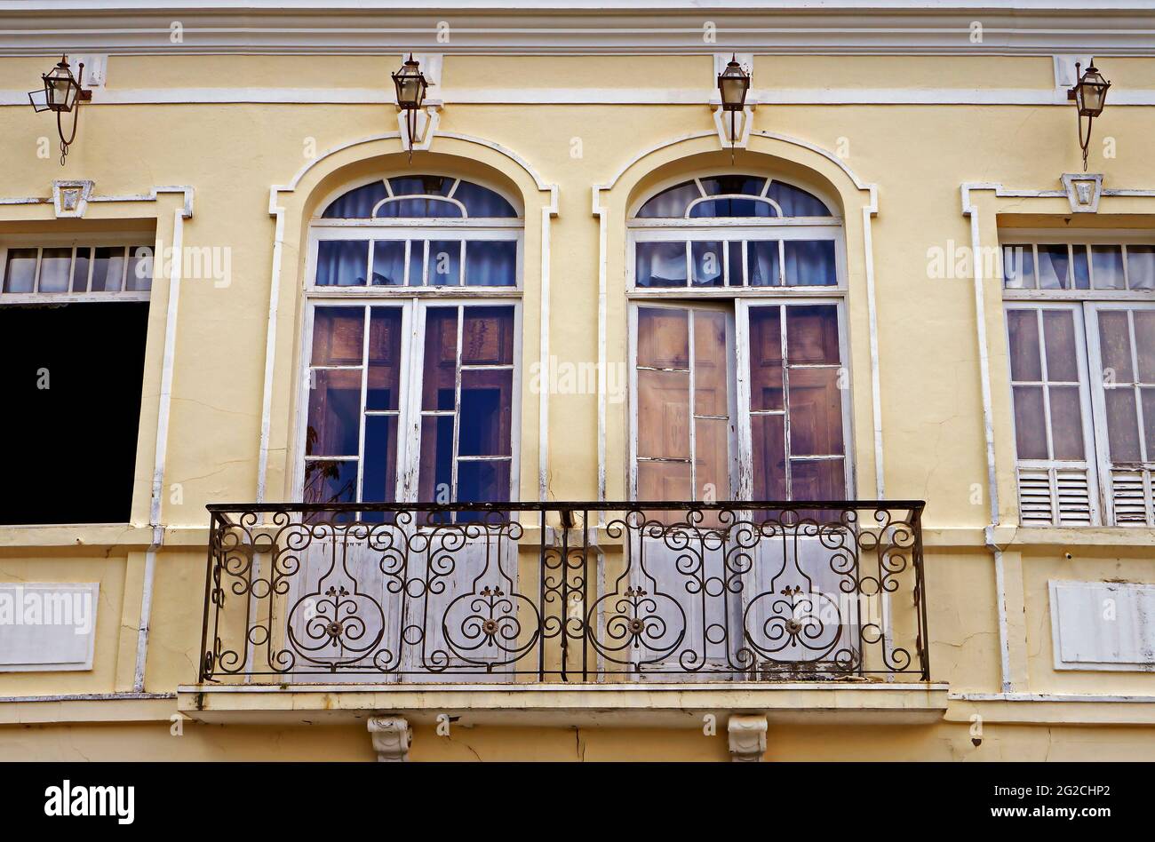 Ancient balconies on facade in Sao Joao del Rei, Brazil Stock Photo - Alamy