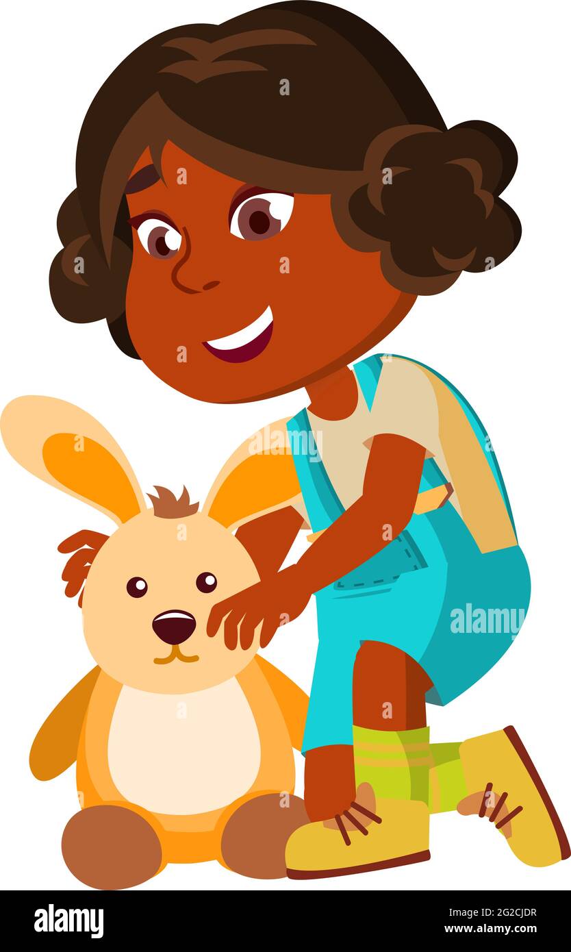 indian girl preteen play with rabbit toy cartoon vector Stock Vector ...