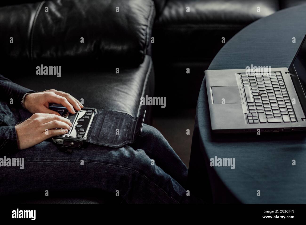 Man using Braille keyboard Stock Photo - Alamy