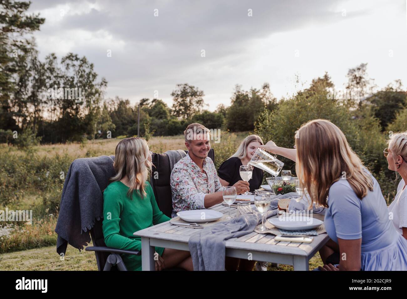 Friends during garden party Stock Photo - Alamy