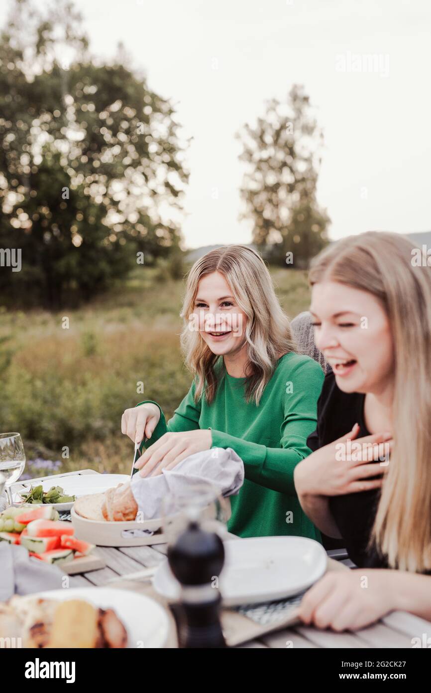 Friends during garden party Stock Photo - Alamy