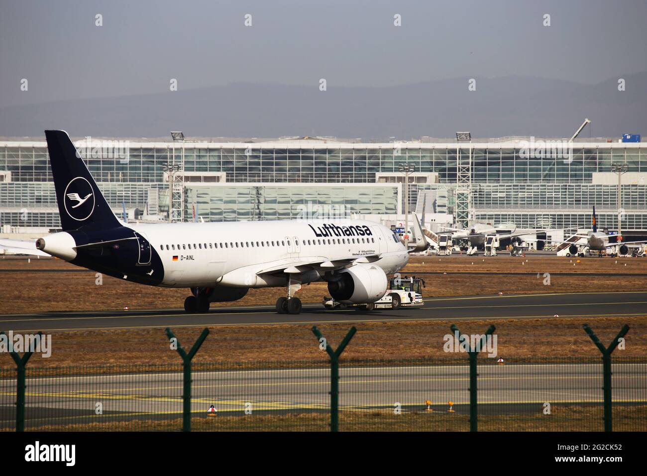 A passenger plane of the german airline „Lufthansa“ at Frankfurt ...