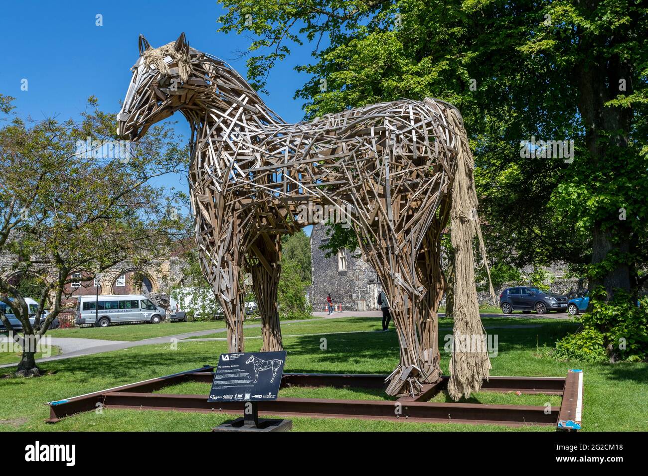 the Canterbury war horse in the grounds of Canterbury Cathedral in Kent ...