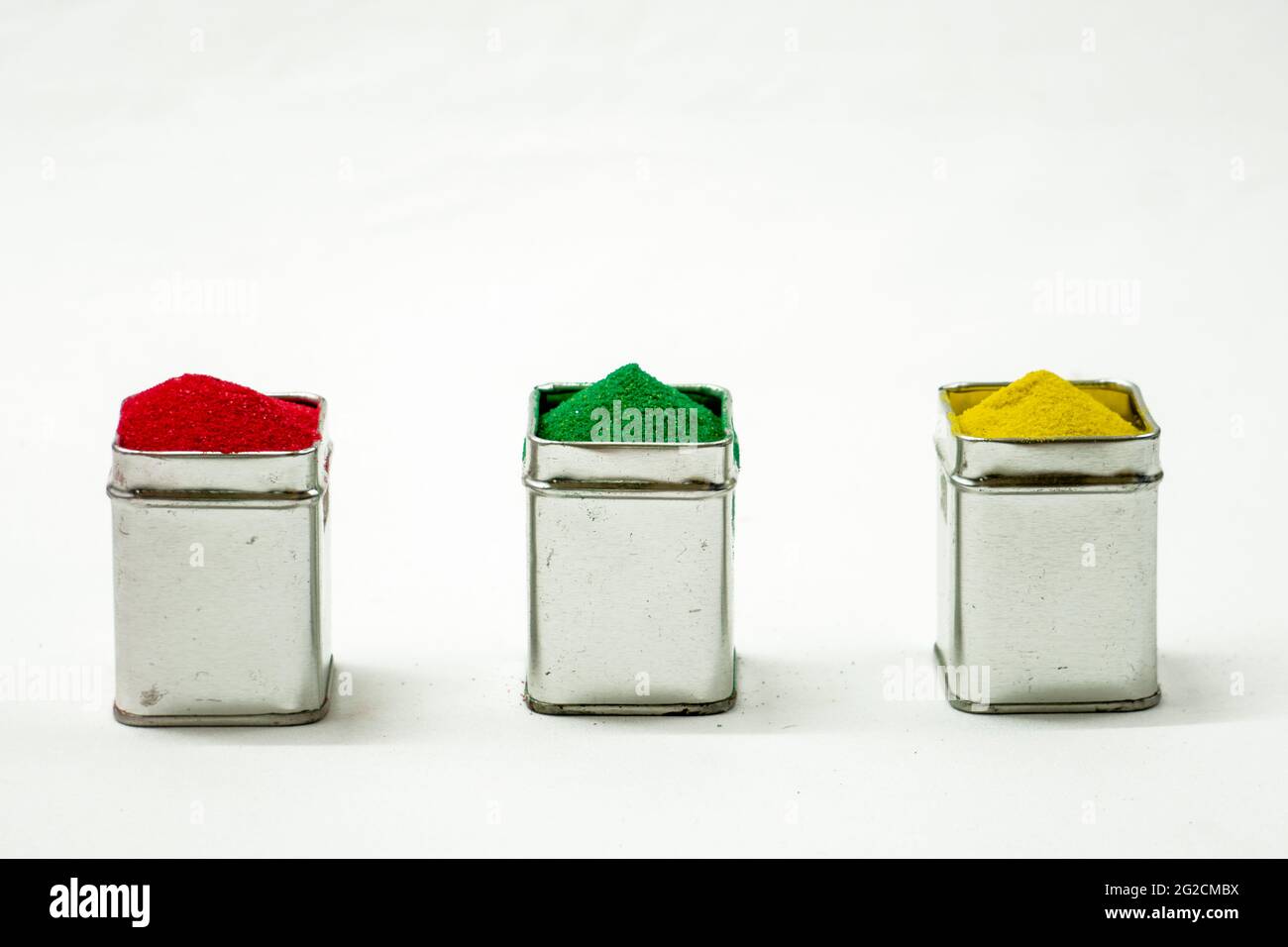 Squre Tin Box in Red Green And Yellow Color Filled Isolated In White ...