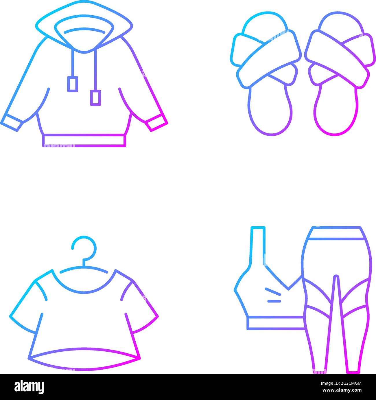 Pajamas for home gradient linear vector icons set. Hoodied shirt. Cross ...