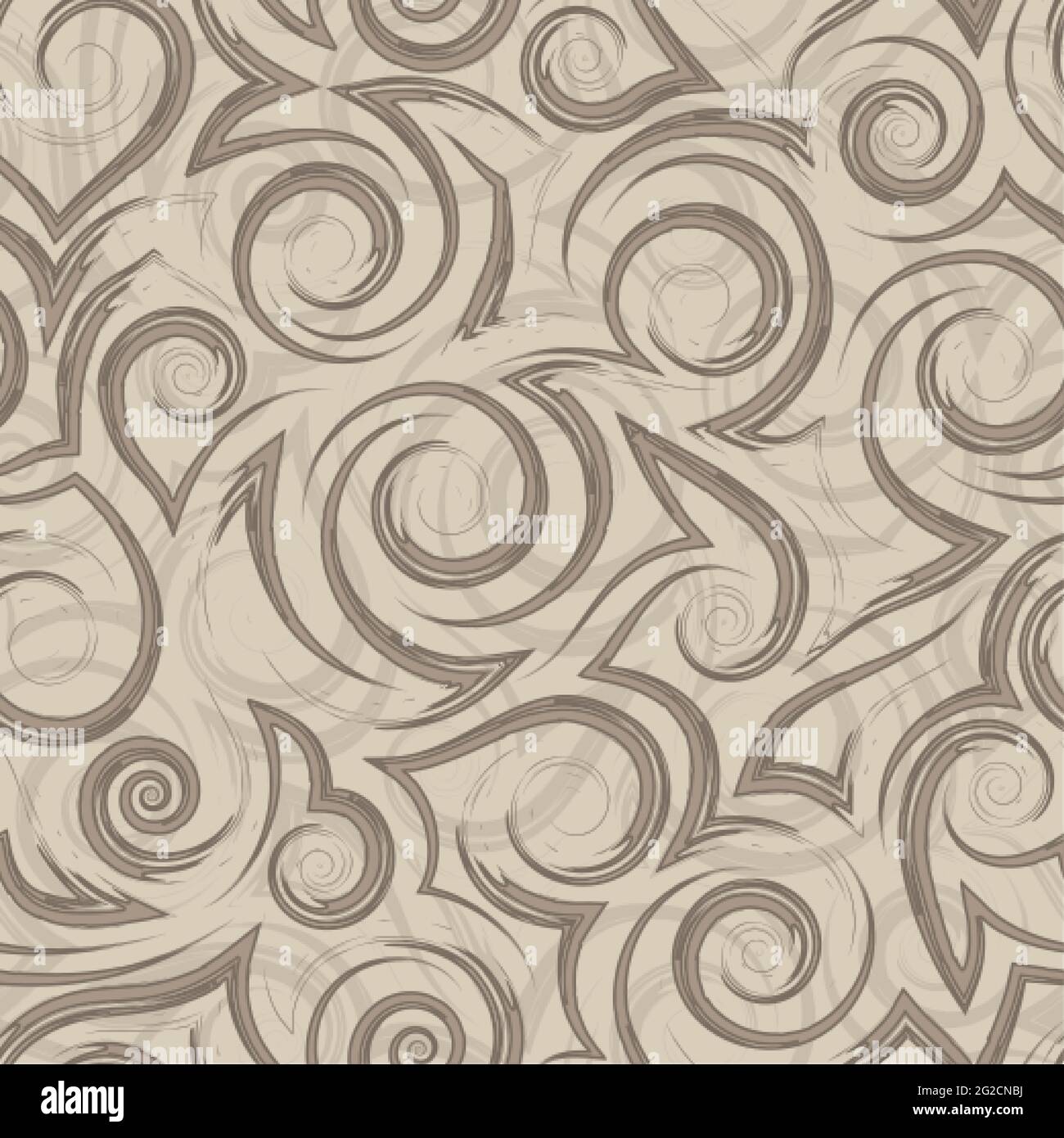 Vector beige geometric seamless pattern of flowing spirals curls and corners.Vector pastel color ...