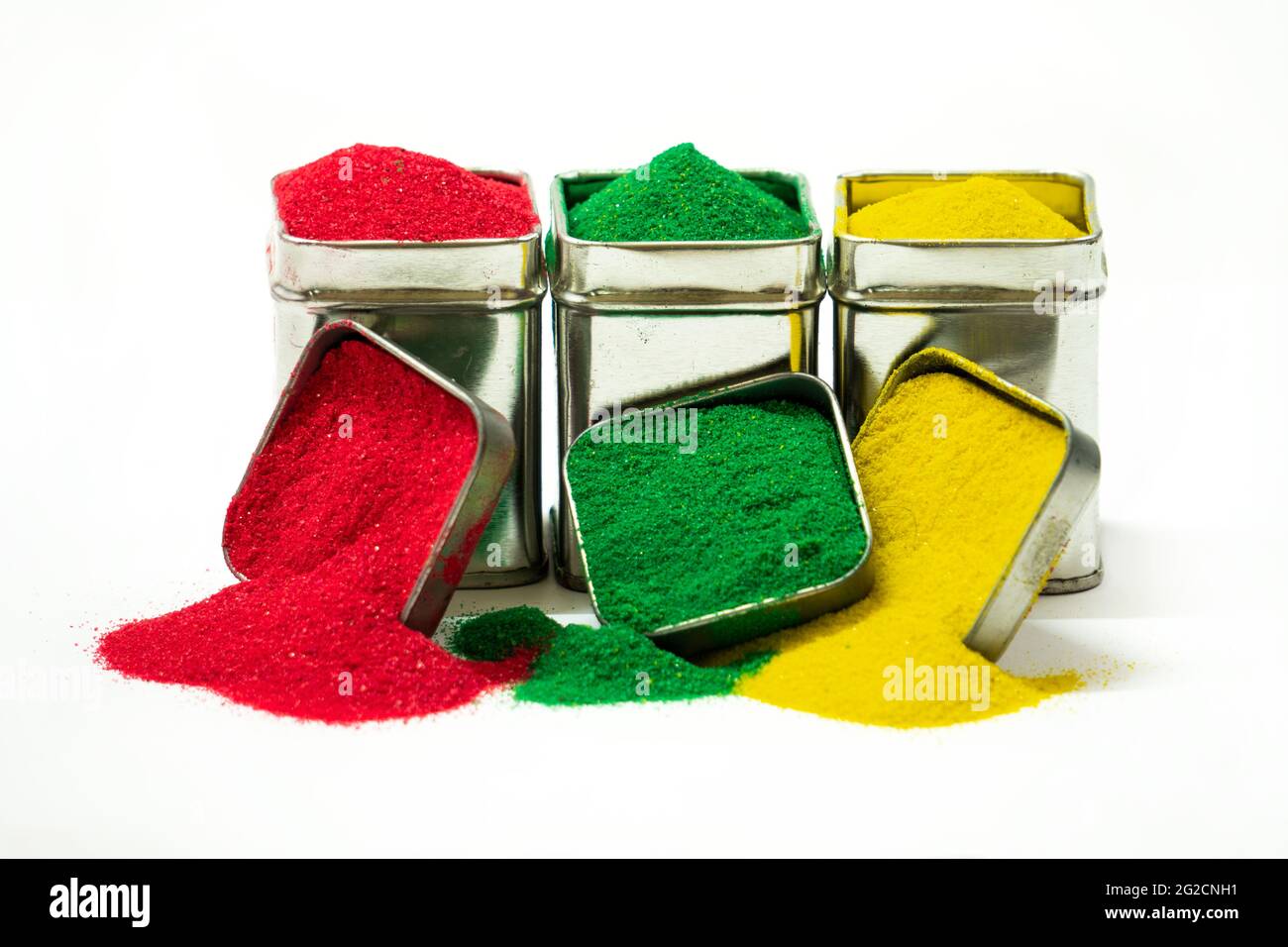 Squre Tin Box With Cover Filled Color in Red Green And Yellow Isolated ...