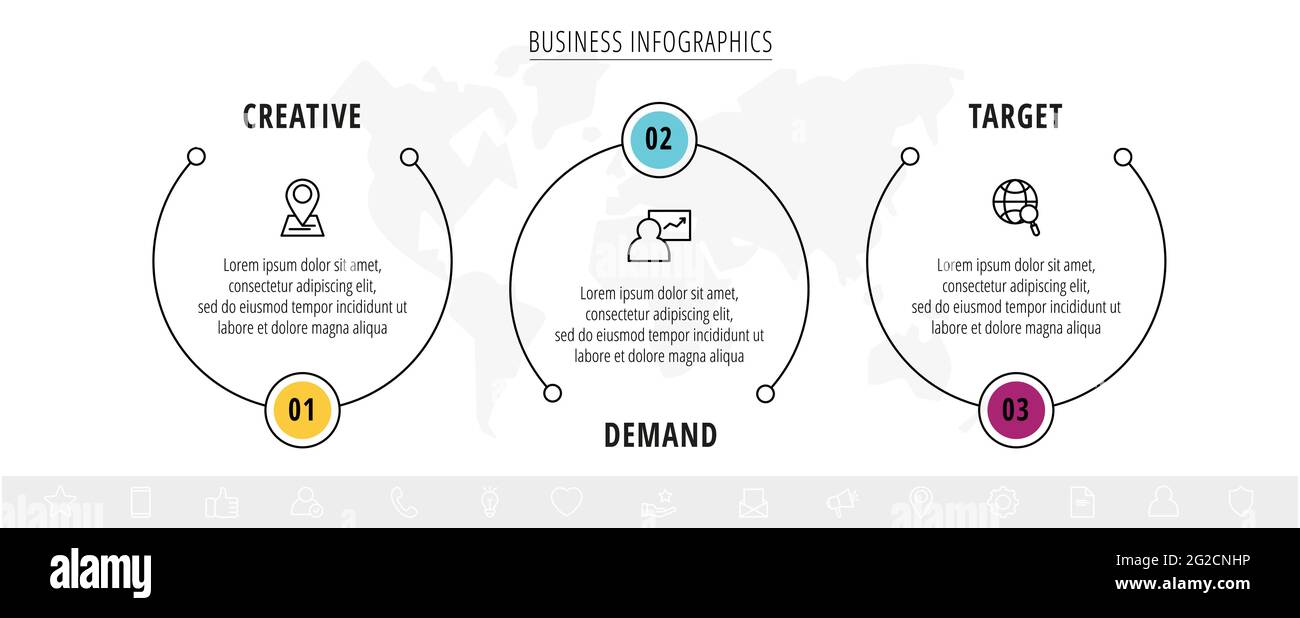Minimal infographics with three line circles elements. Vector modern ...