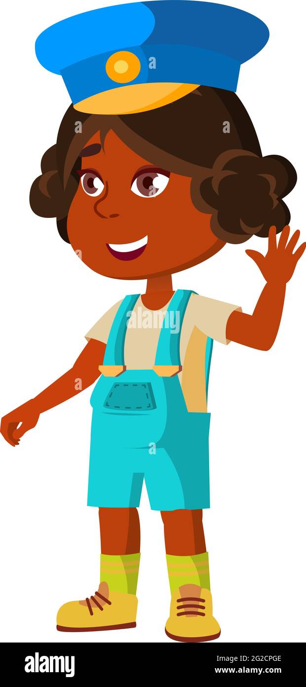 girl kid train captain player play in game with friends cartoon vector ...