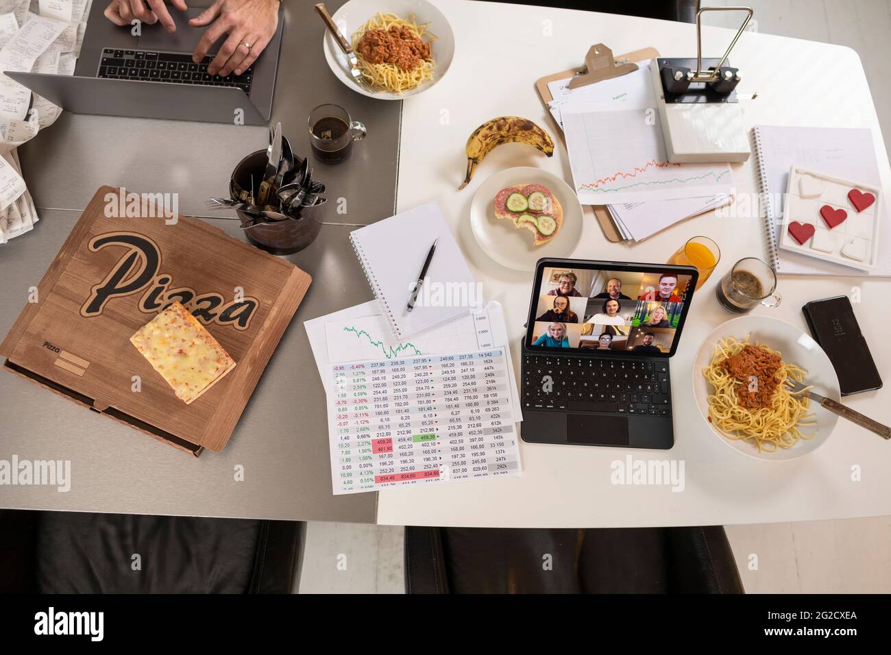 Food and laptops on table Stock Photo - Alamy