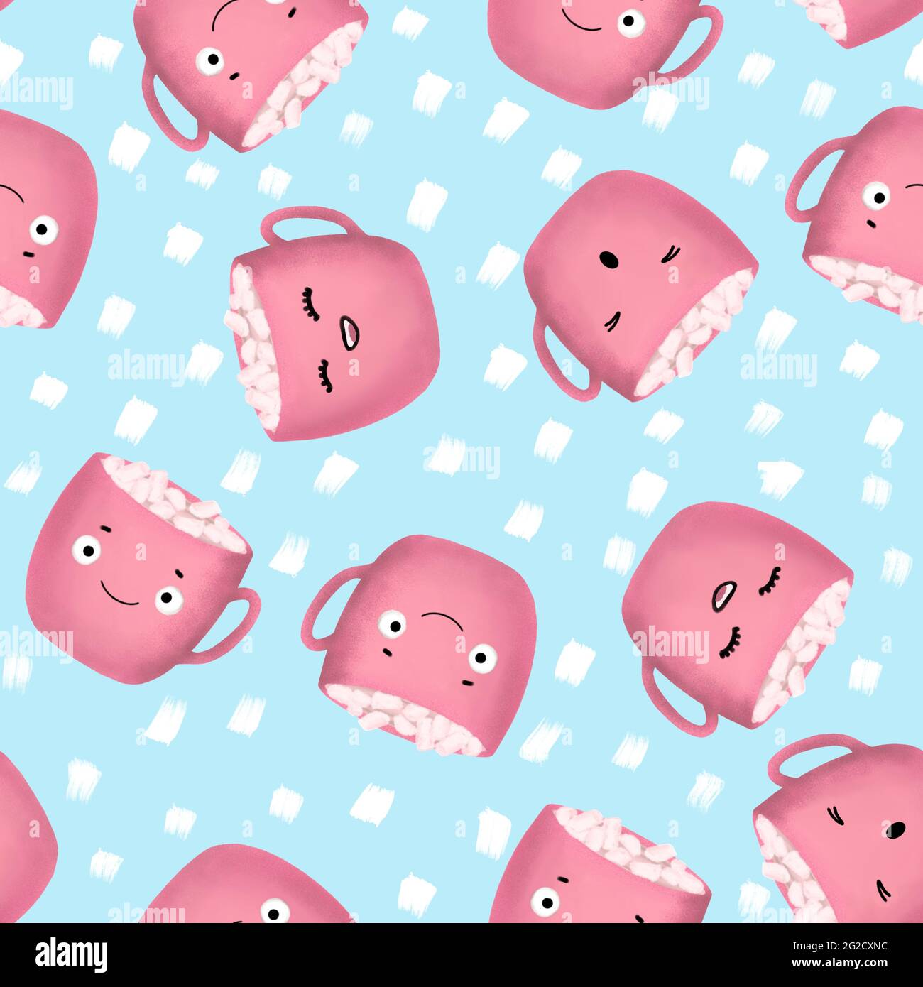 Cute kawaii hand character cups seamless pattern Stock Photo - Alamy