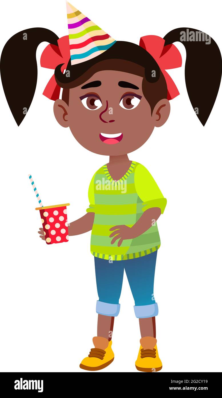 happy girl with festival hat drink beverage on xmas party cartoon ...