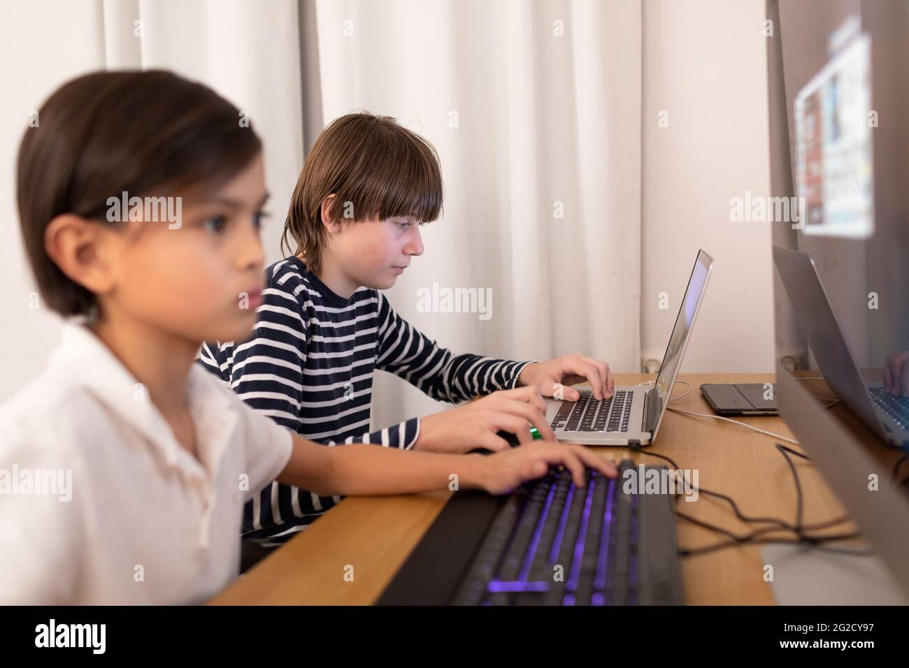 Boys using computers at home Stock Photo - Alamy