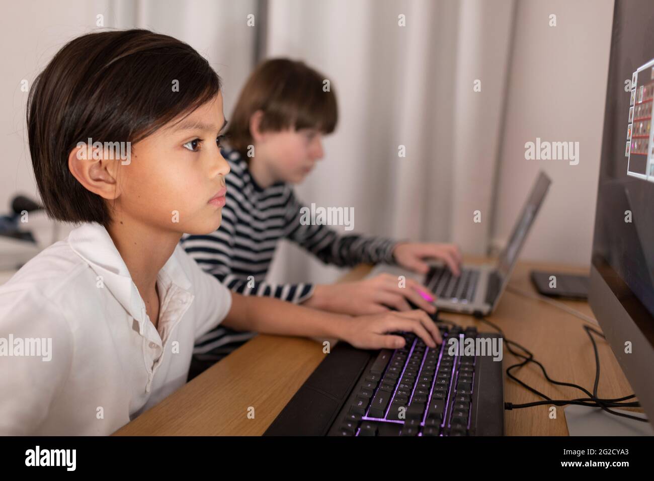 Boys using computers at home Stock Photo - Alamy