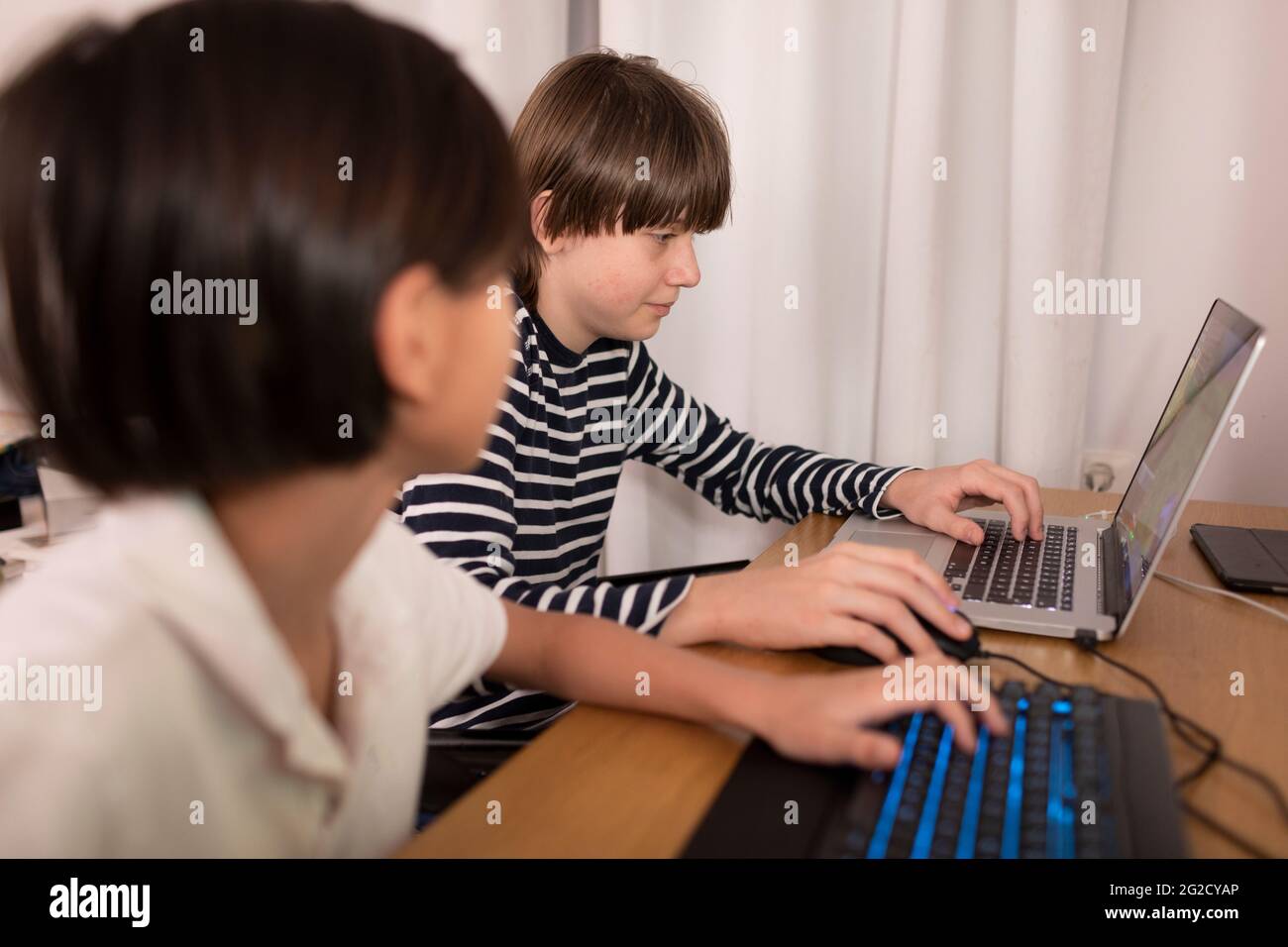 Boys using computers at home Stock Photo - Alamy