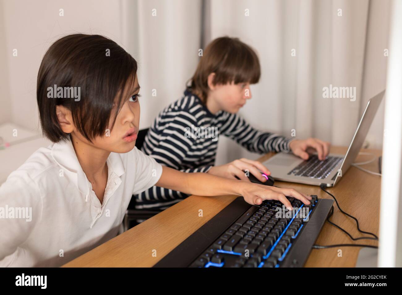 Boys using computers at home Stock Photo - Alamy