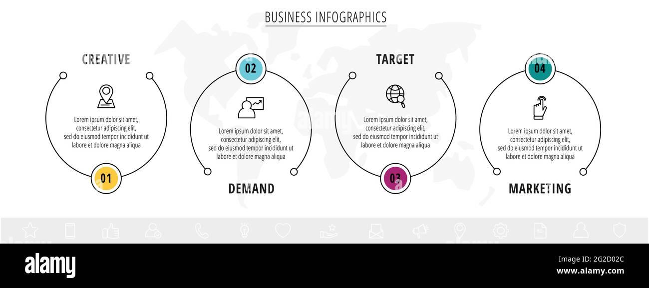 Minimal infographics with four line circles elements. Vector modern ...