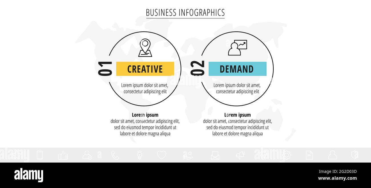Line vector infographics with two circles and icons. Template with 2 ...