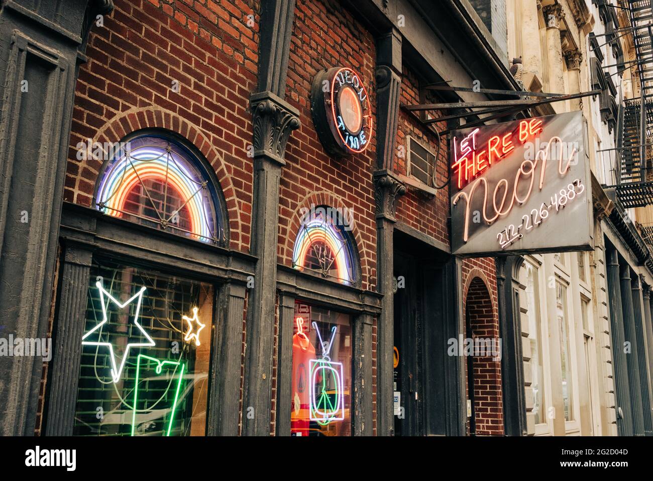 Let There Be Neon sign in Tribeca, Manhattan, New York City Stock Photo ...