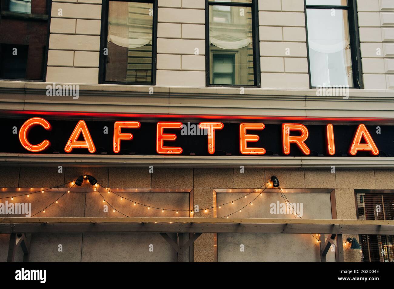 Cafeteria neon sign in Tribeca, Manhattan, New York City Stock Photo ...