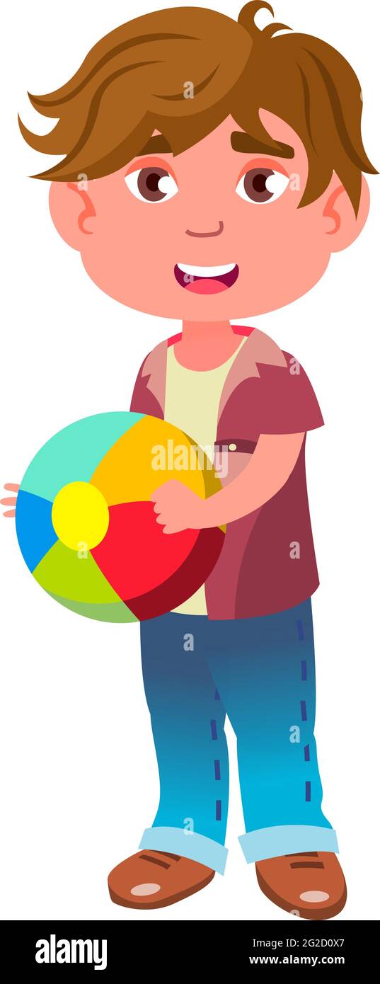 small boy play with ball on kids playground cartoon vector Stock Vector ...