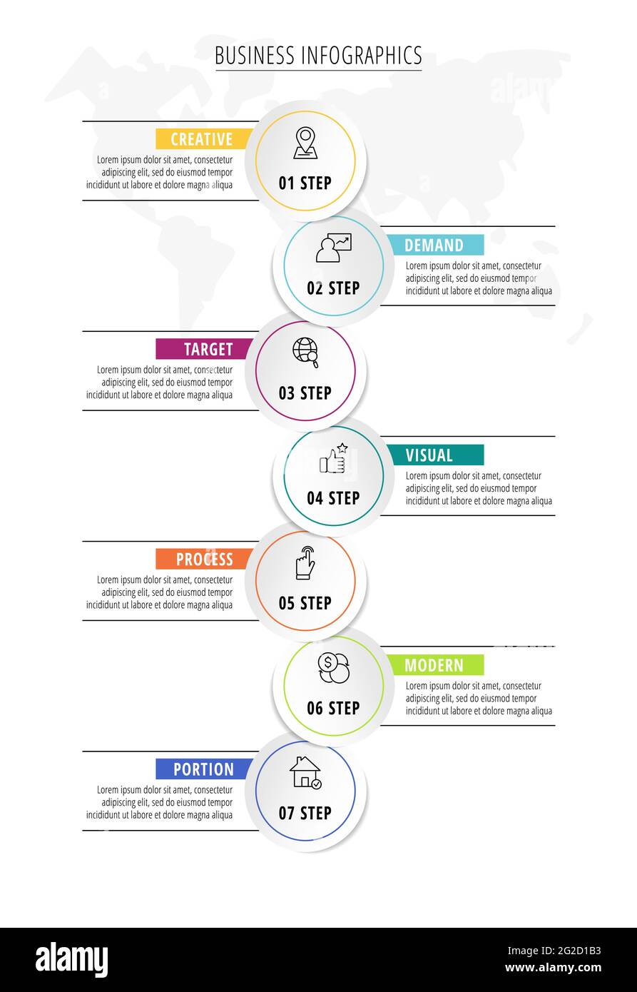 Vector infographics with seven circles. Modern concept 7 icons with ...