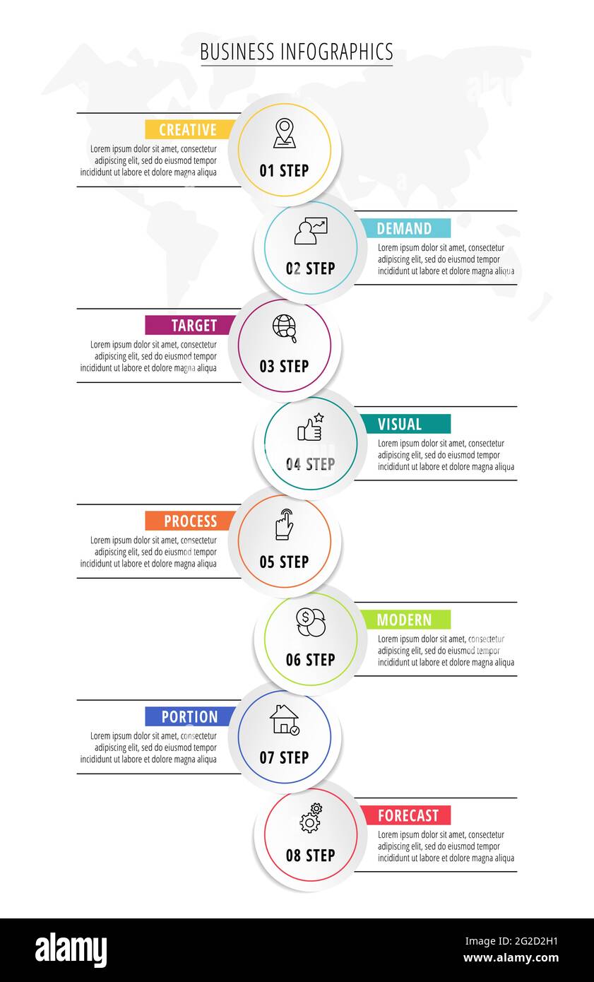 Vector infographics with eight circles. Modern concept 8 icons with ...