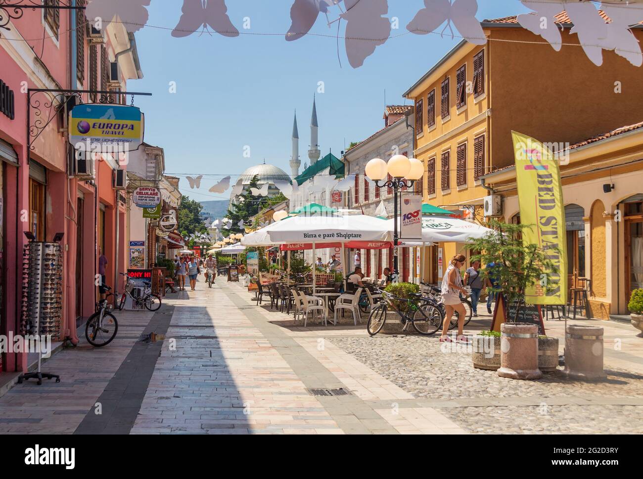 Rruga Kole Idromeno shopping street, in Shkoder, Albania Stock Photo ...