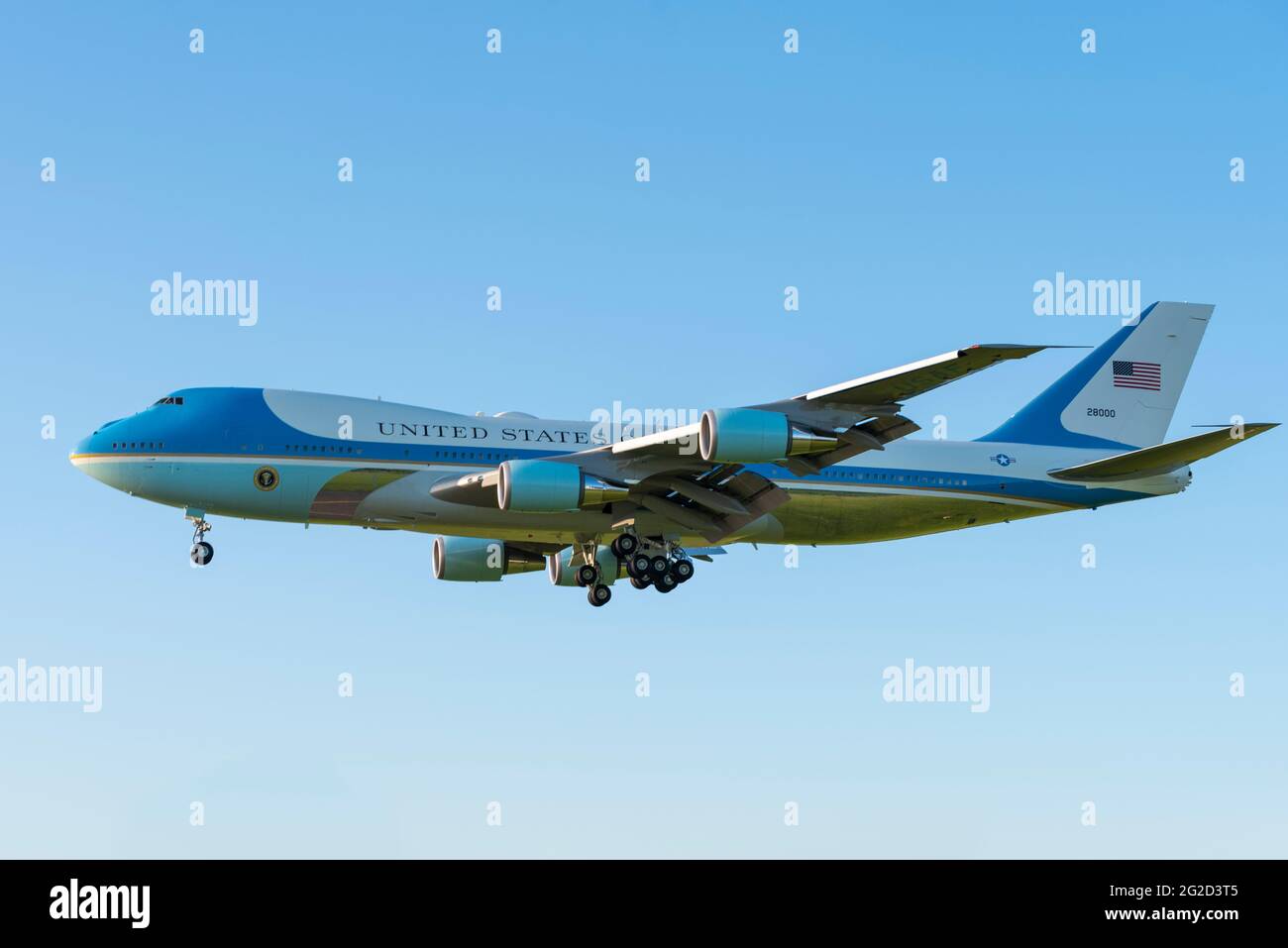 US President Joe Biden arriving at RAF Mildenhall, Suffolk, UK, in Air ...