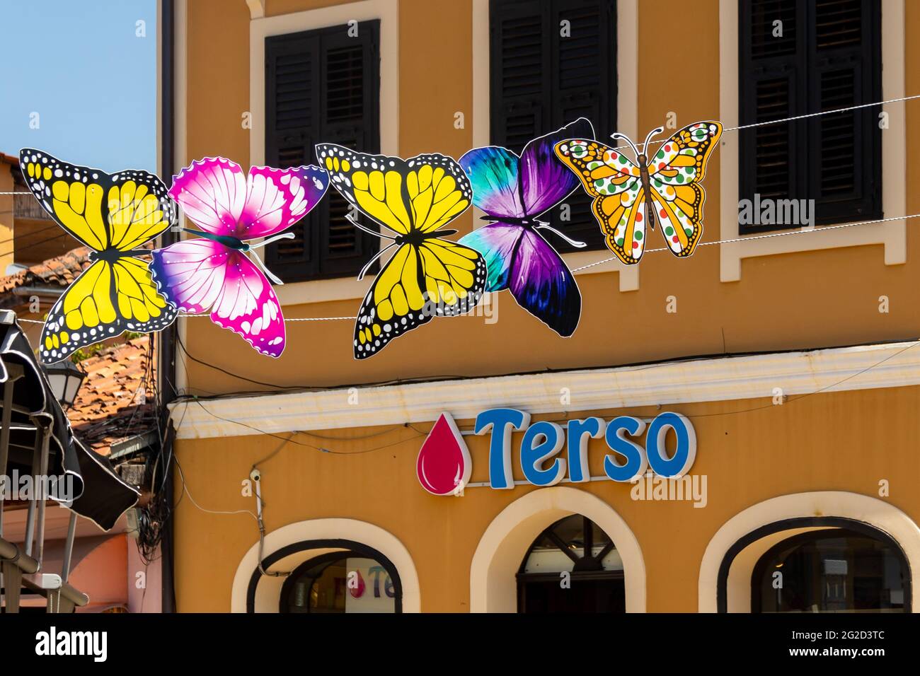 Five butterfly street decorations in Rruga Kole Idromeno, Shkoder ...