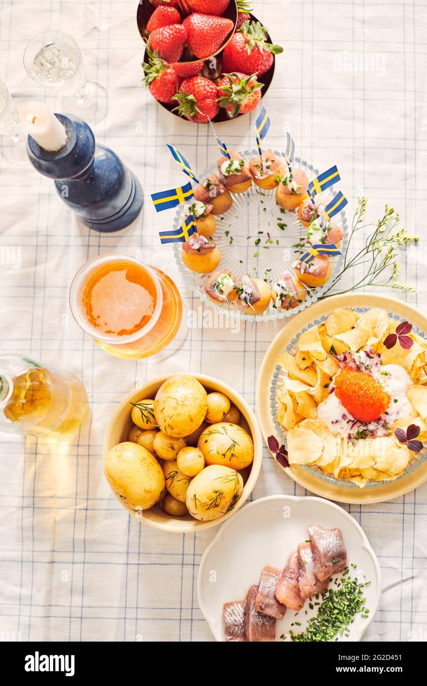 Food for traditional midsummer feast Stock Photo - Alamy