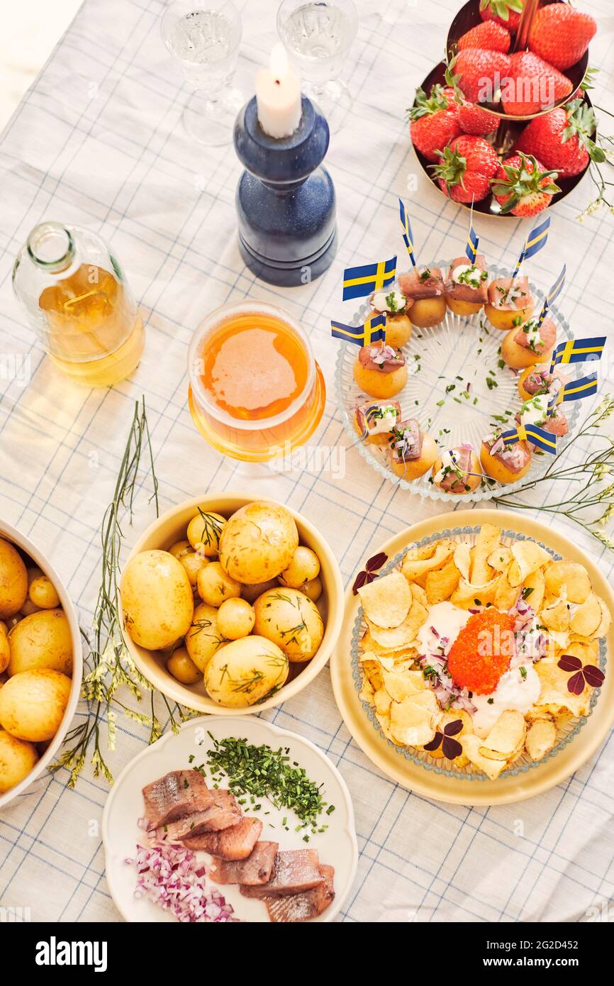 Food for traditional midsummer feast Stock Photo - Alamy