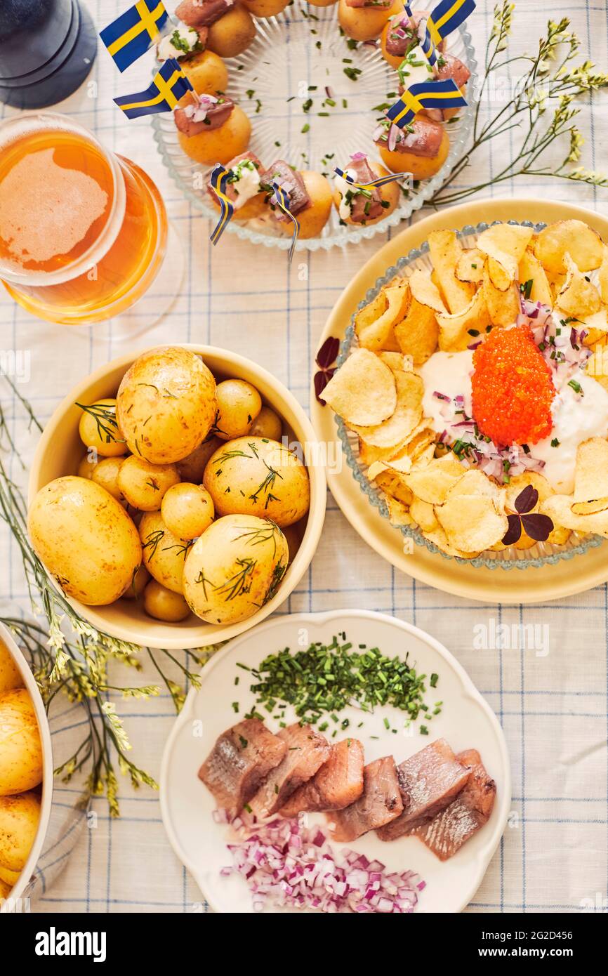 Food for traditional midsummer feast Stock Photo - Alamy