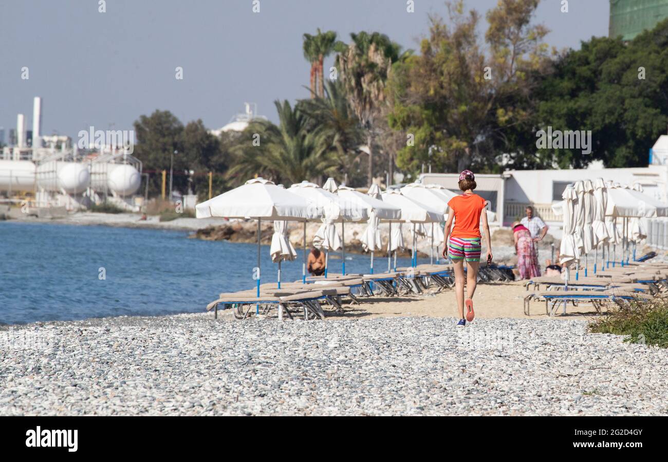 Larnaca, Cyprus. 10th June, 2021. A woman seen walking at the Oroklinis ...