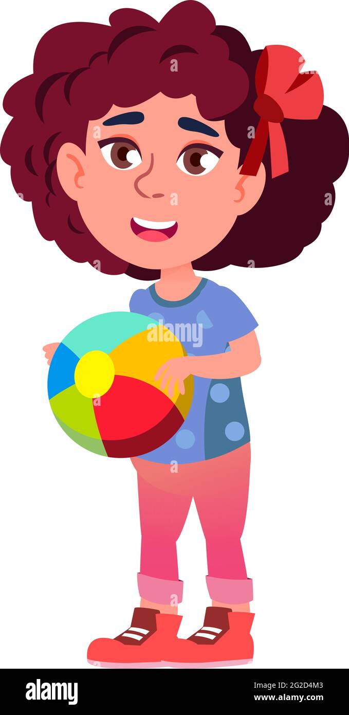 happy girl play with ball on field cartoon vector Stock Vector Image ...