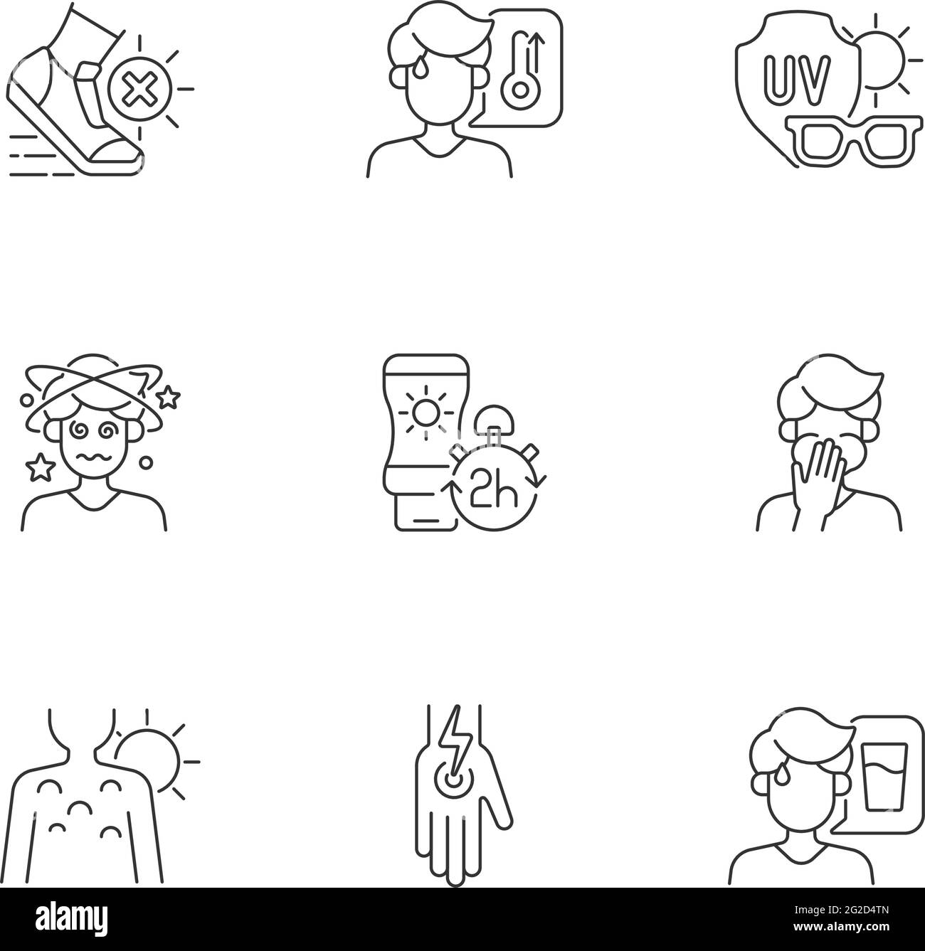Sunstroke prevention linear icons set Stock Vector Image & Art - Alamy