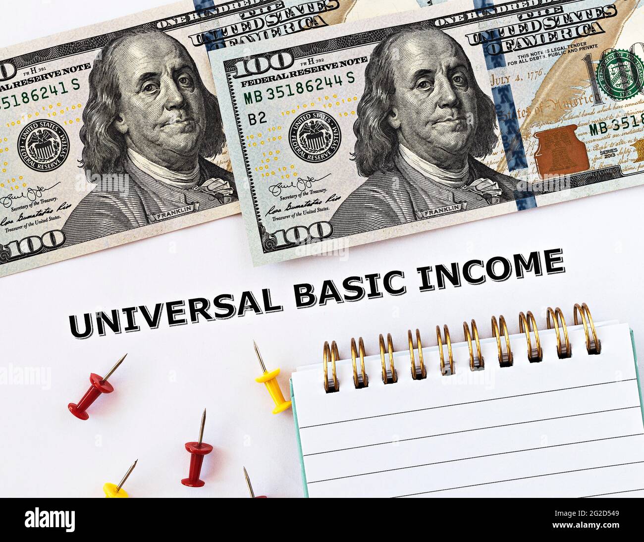 Topview photo on Universal Basic Income theme. The words Universal ...