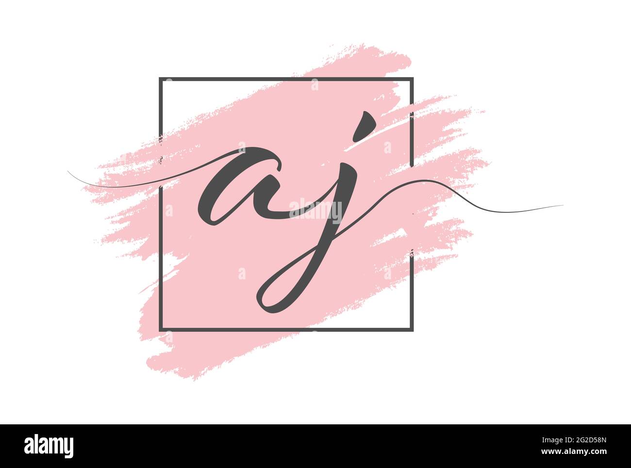 Calligraphic lowercase letters AJ on a colored background in a frame ...