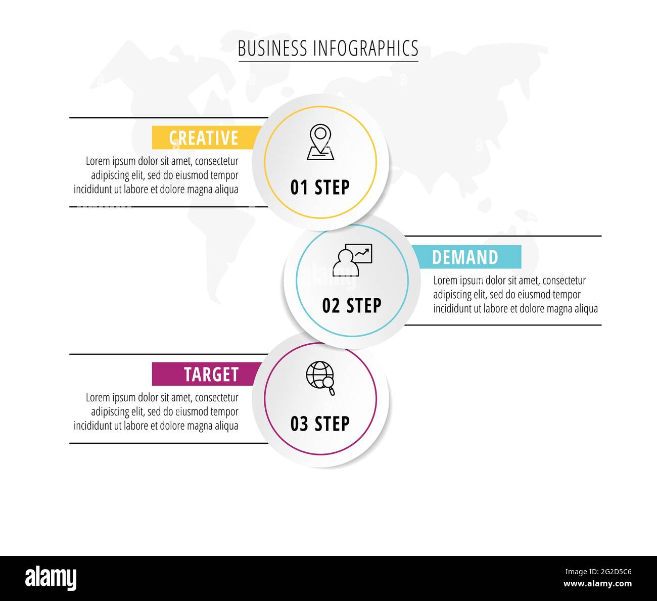 Vector infographics with three circles. Modern concept 3 icons with ...